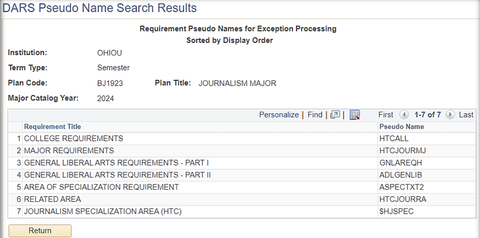 DARS Exception Processing Manual | Ohio University